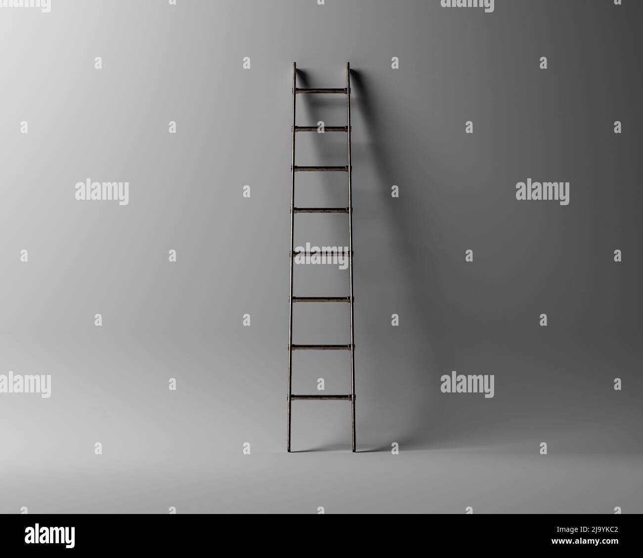 A regular metal aluminium step ladder leaning against a white studio ...