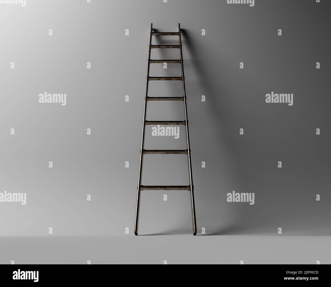 A regular metal aluminium step ladder leaning against a white studio ...