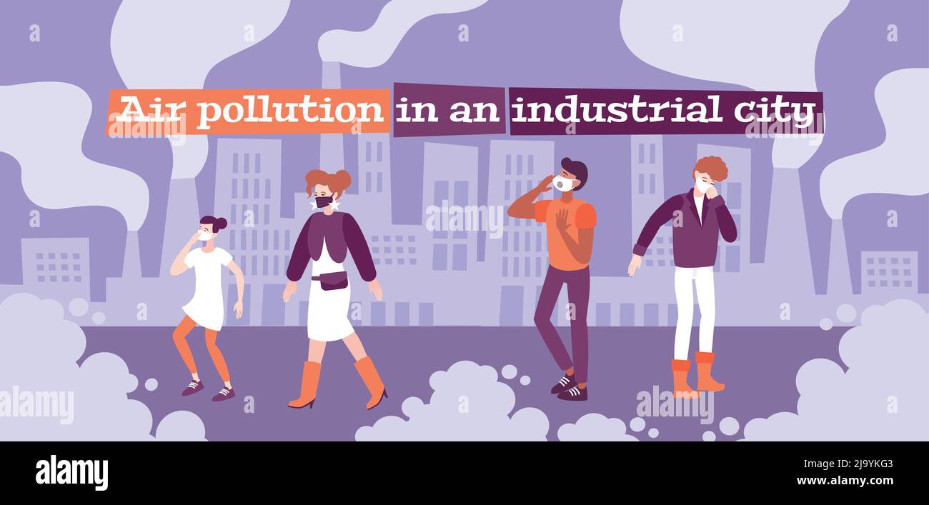 Dust protection air pollution flat composition with editable text and ...