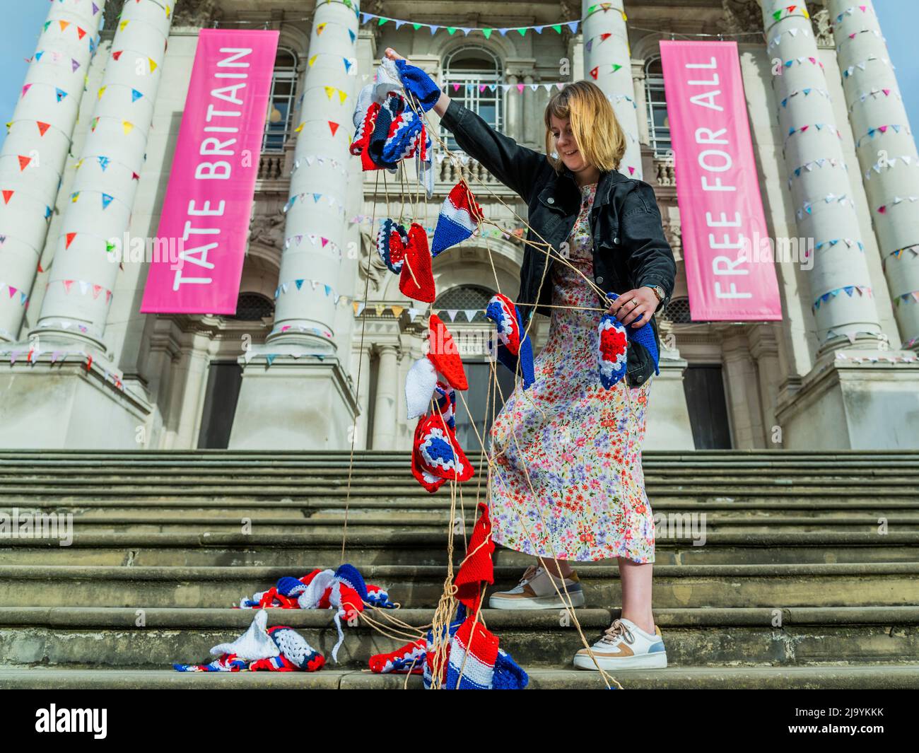 Tate Britain's facade covered with bunting, specially made by ...
