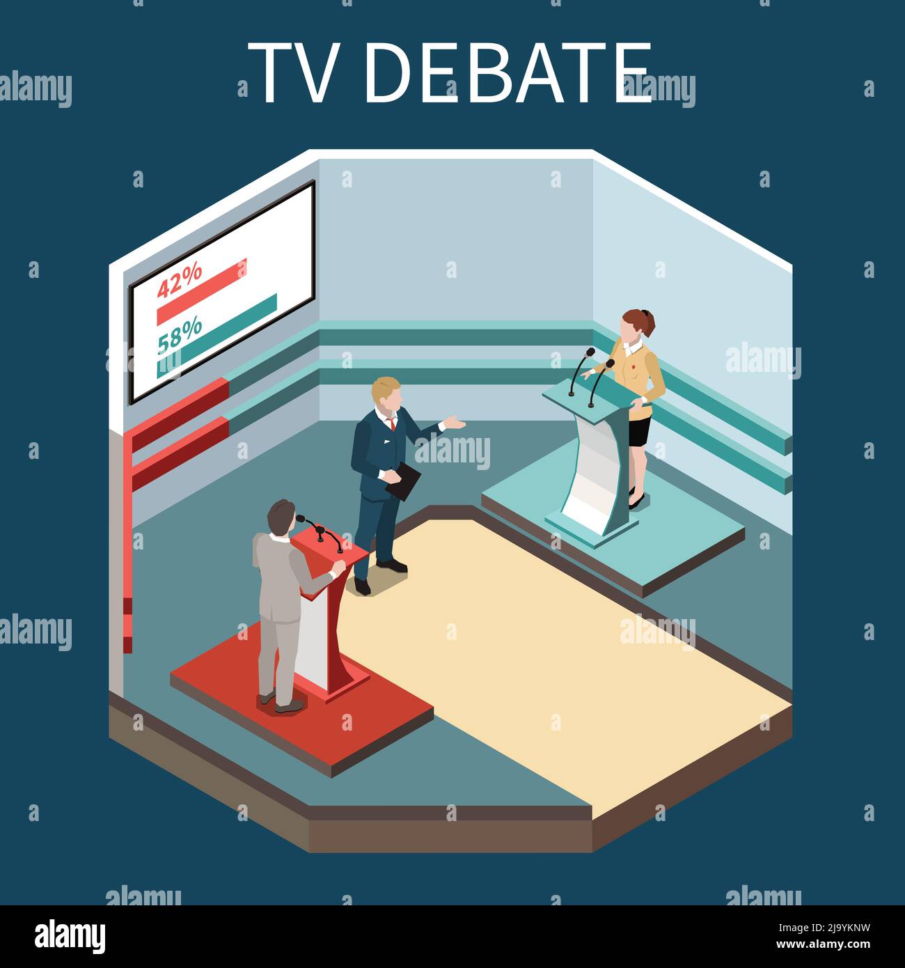 TV debate isometric background with tv presenter two political ...