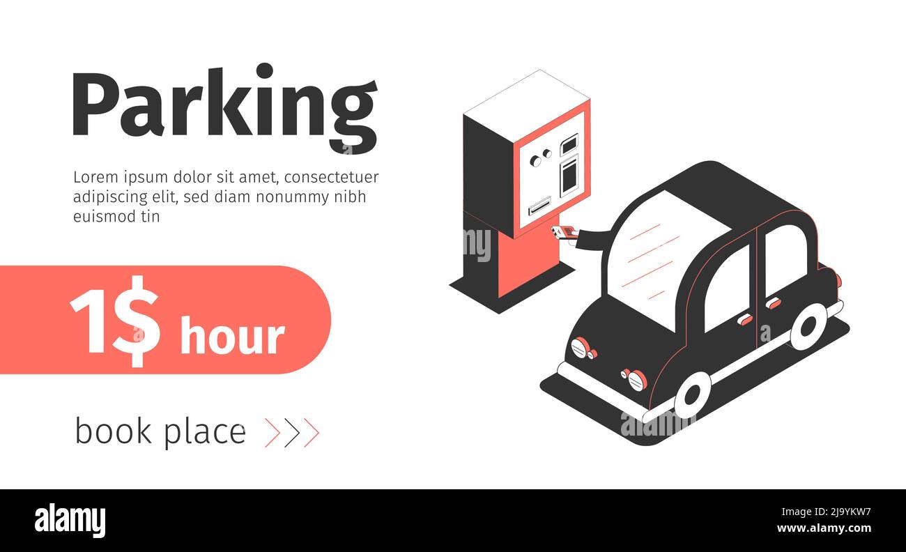 Parking horizontal banner with text book place button and isometric ...