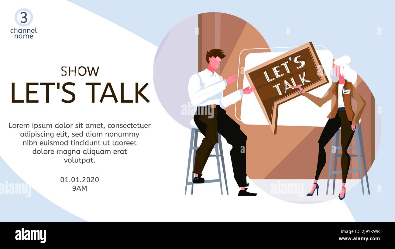 Announcement tv horizontal banner with flat human characters and ...