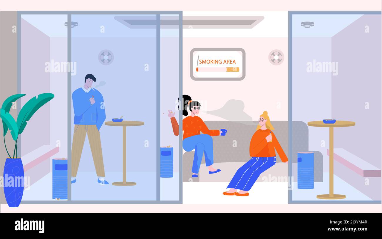 Smoking area flat composition with indoor view of enclosed area for ...