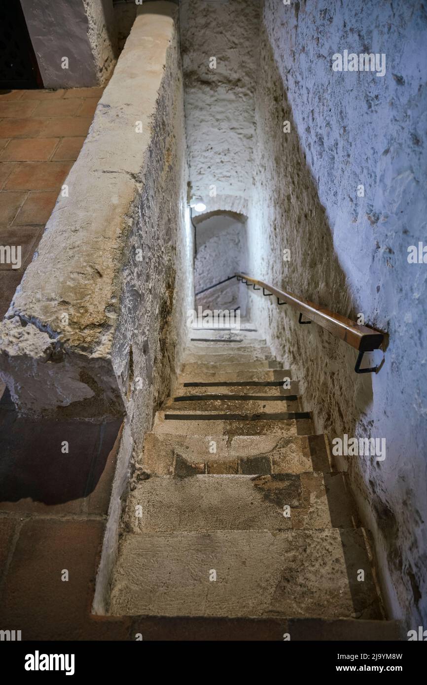 narrow white stone stairs in a castle Stock Photo - Alamy