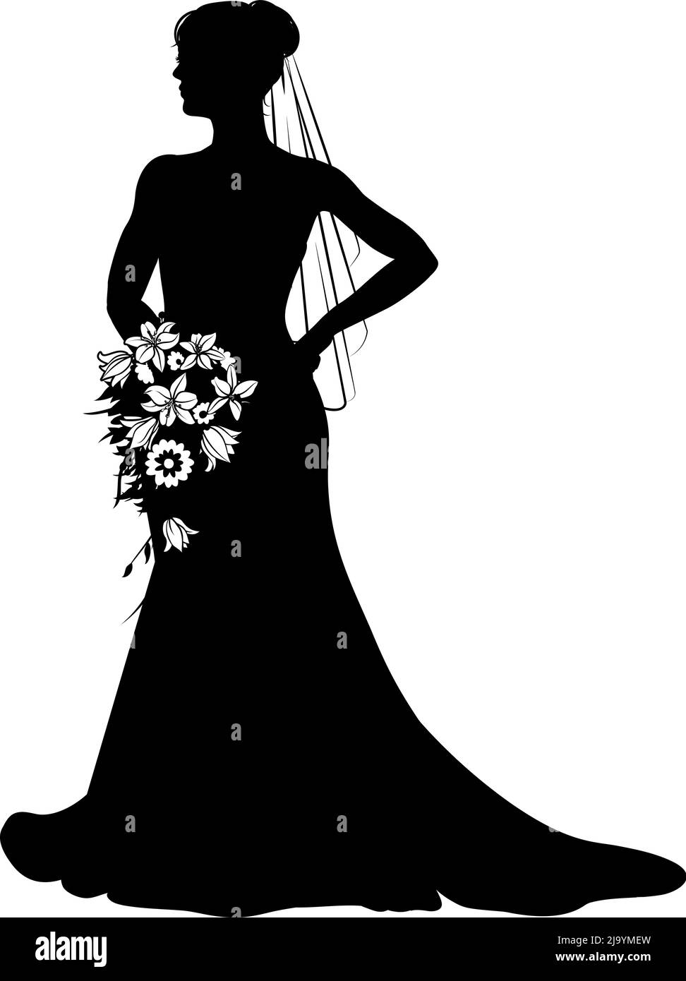 Bride Bridal Wedding Dress Silhouette Woman Design Stock Vector Image ...