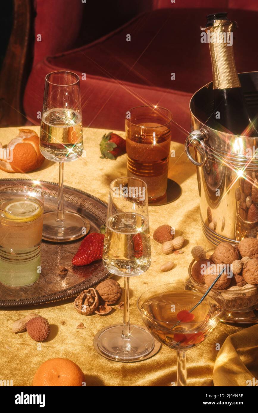 Prosecco flutes and other cocktail Stock Photo - Alamy