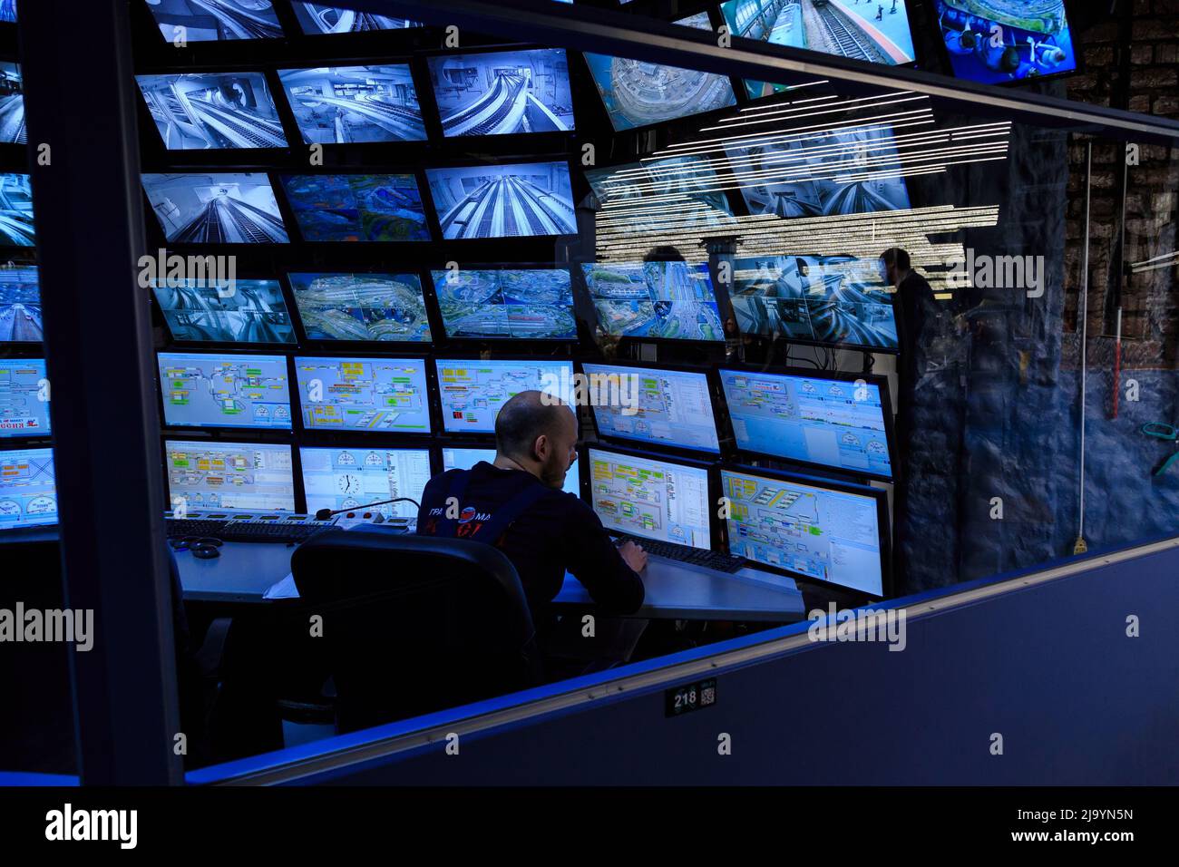 Saint Petersburg, Russia - May 13, 2017: Control room of the attraction ...