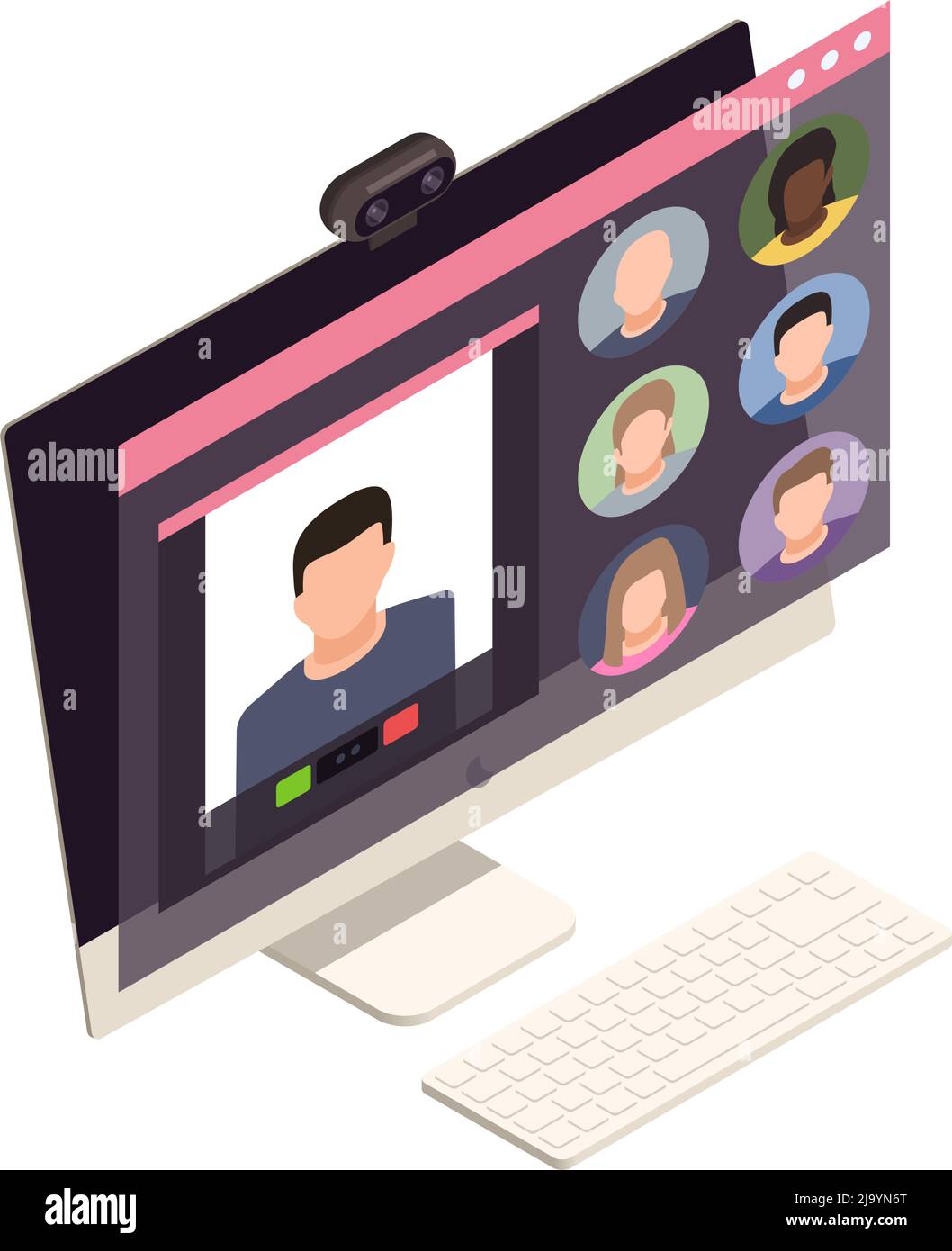 Online virtual team building isometric composition with image of ...