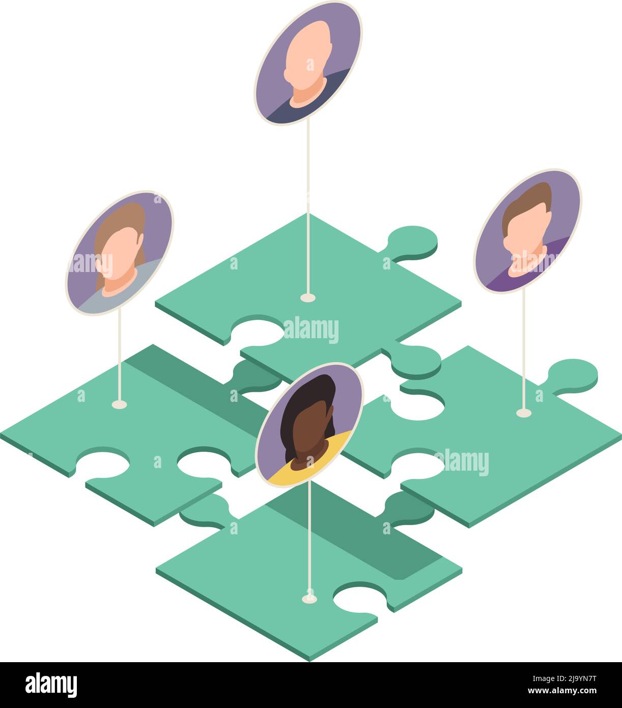 Online virtual team building isometric composition with pieces of ...