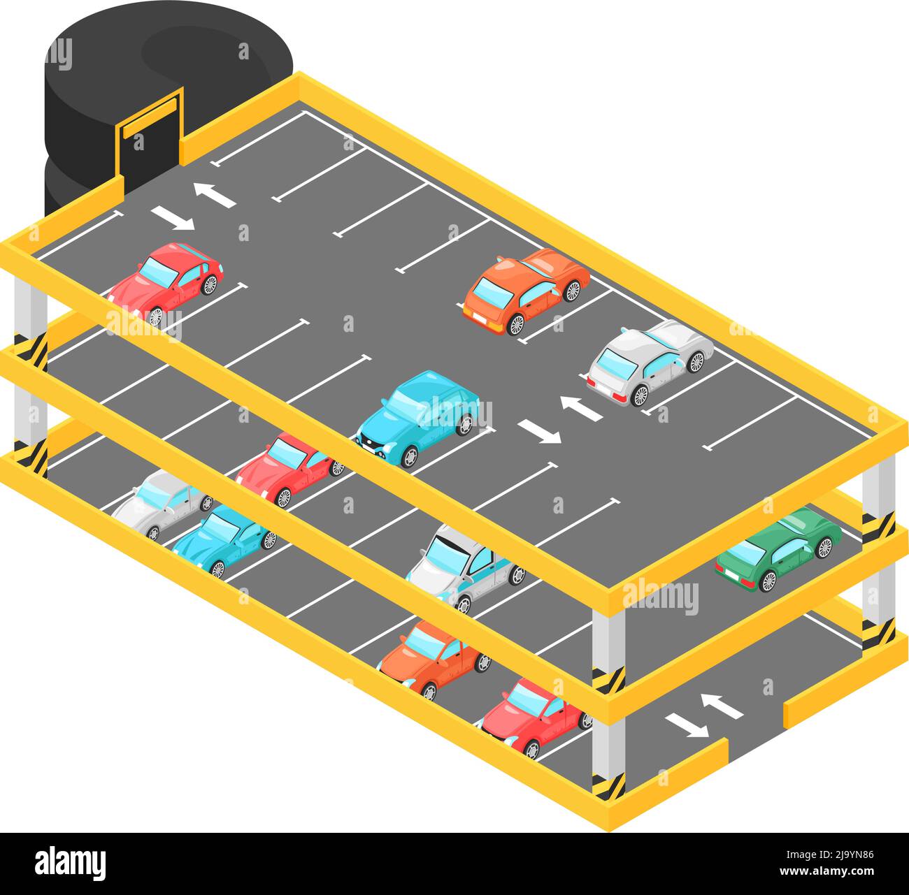 Isometric multistorey car park with parked vehicles and vacant lots 3d ...