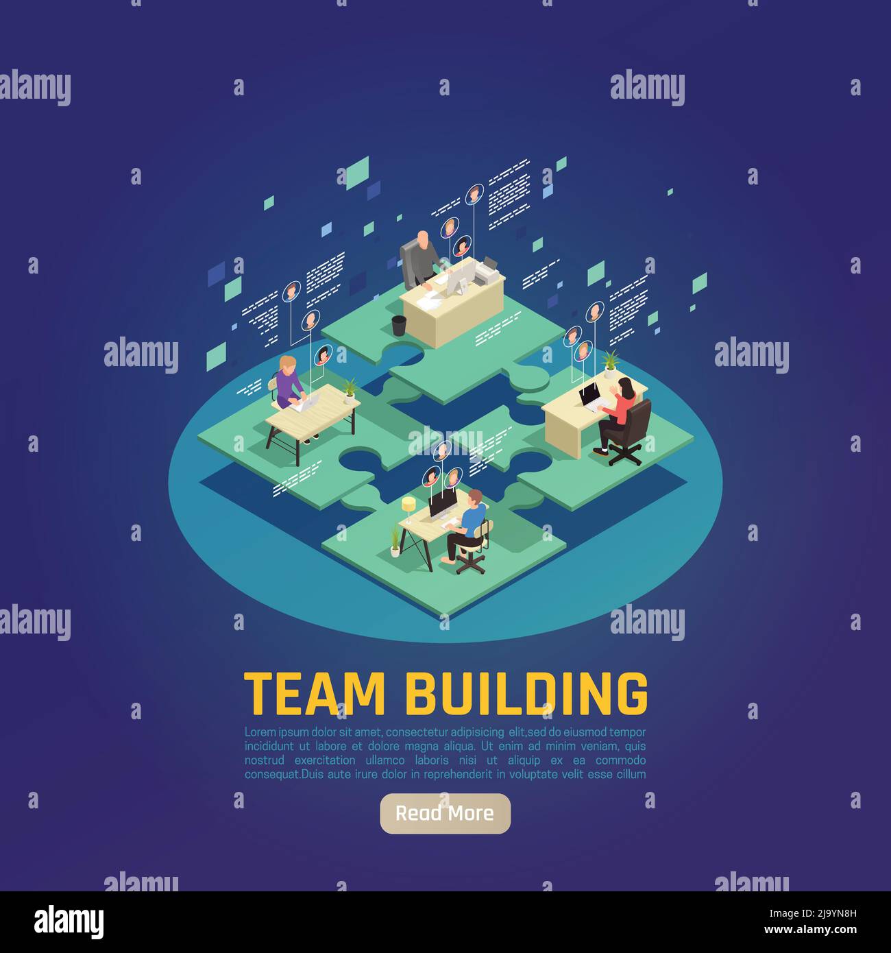 Online virtual team building isometric background with set of platforms ...