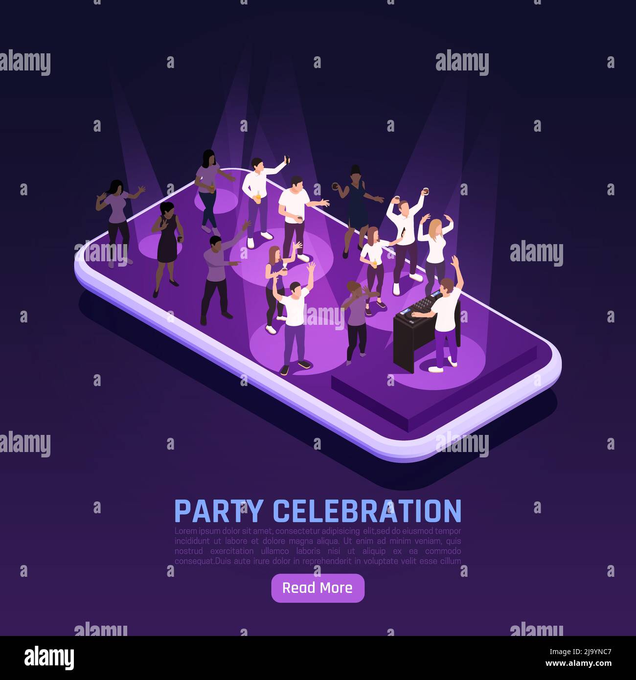 Party celebration isometric background with characters of people ...