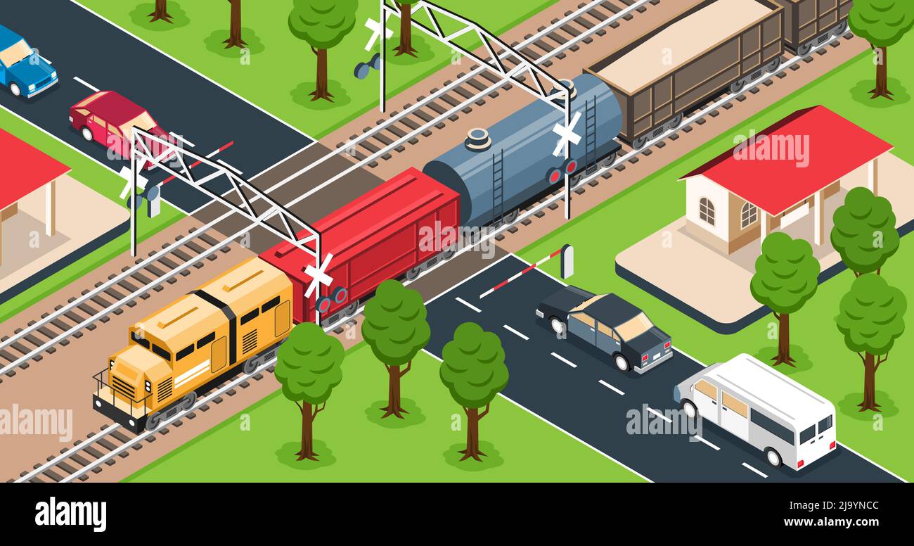 Waiting at train crossing Stock Vector Images - Alamy