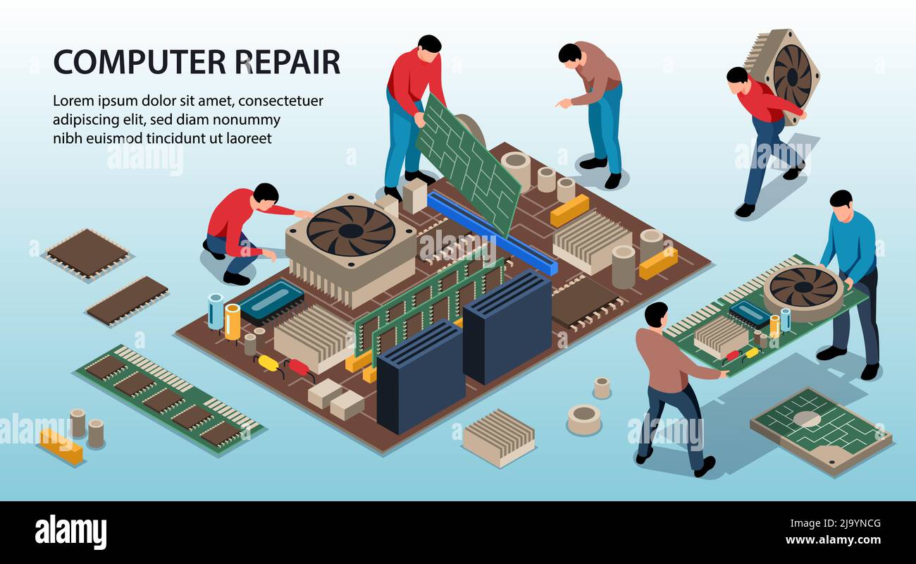 Repair service fixing computer 3d isometric isolated vector ...