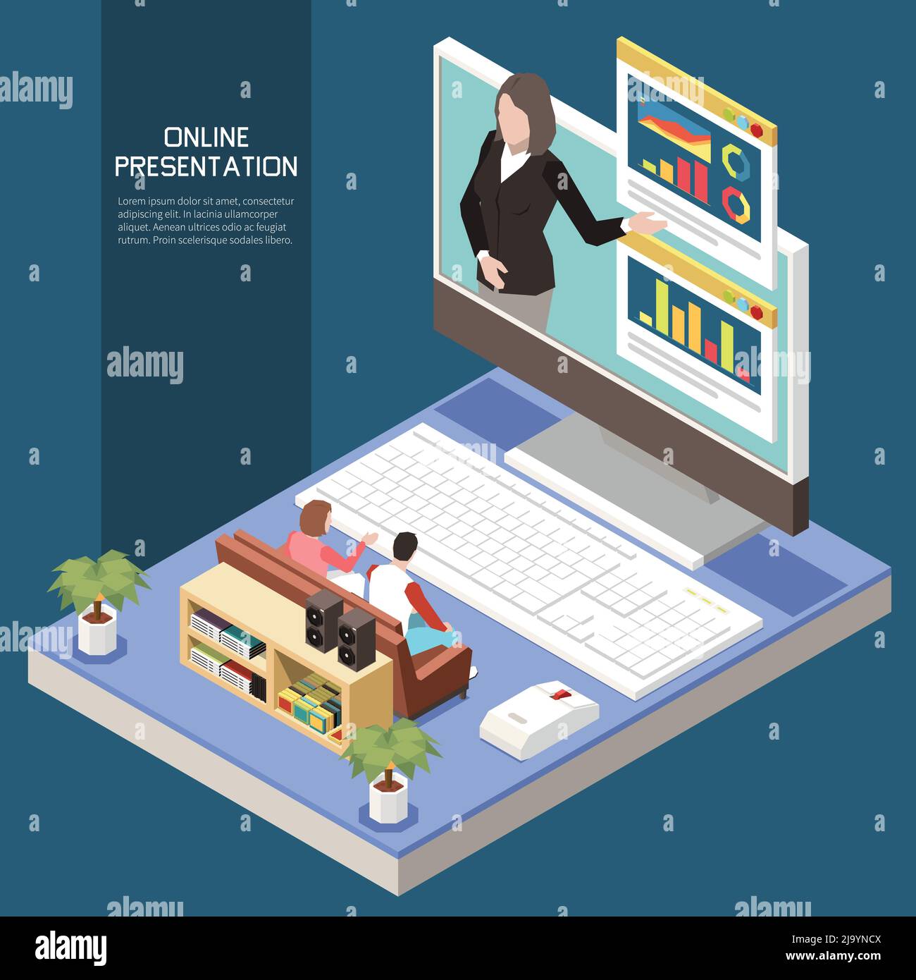 Online presentation concept with modern technology symbols isometric ...