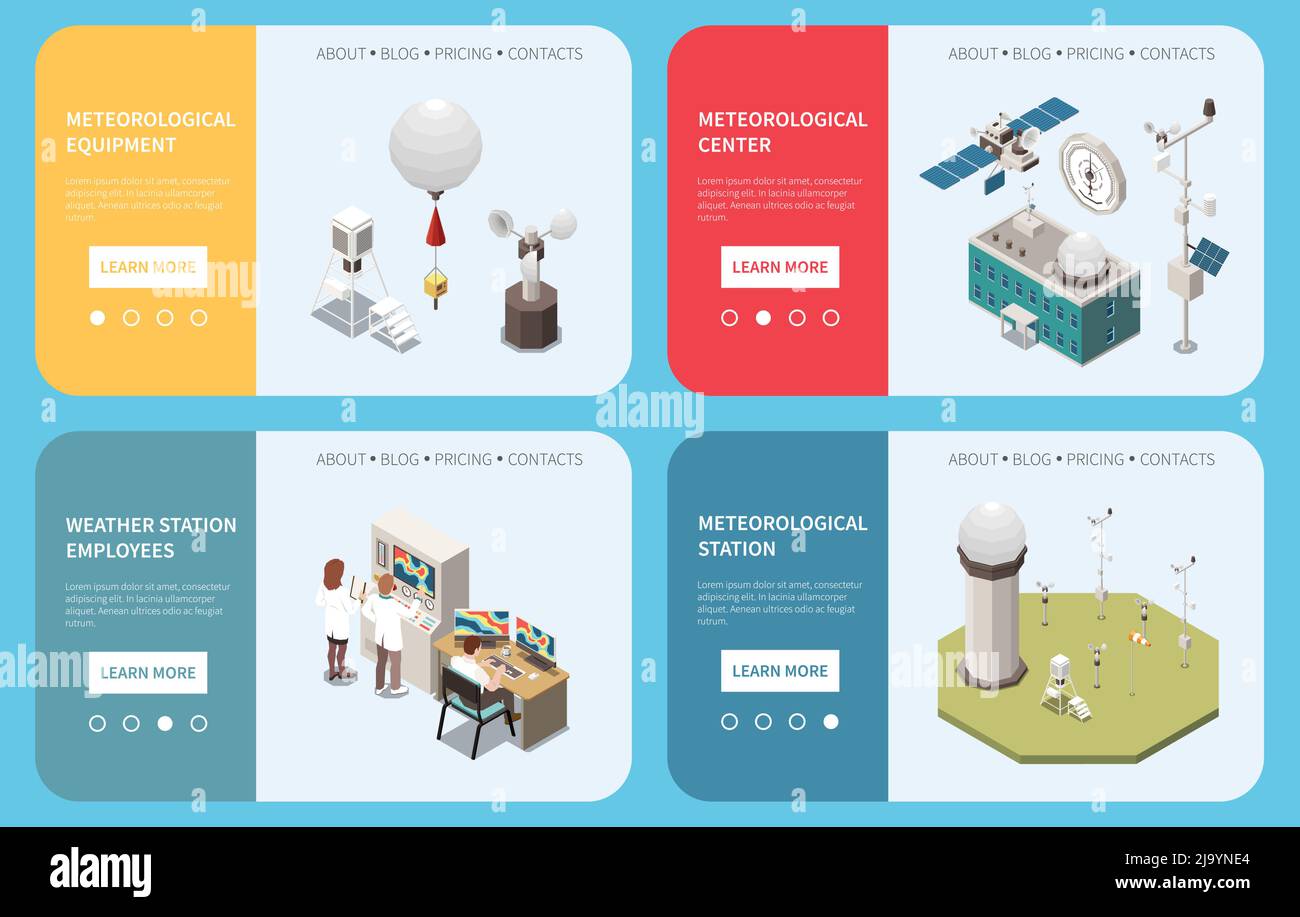 Weather forecast isometric icons set with meteorological center symbols ...