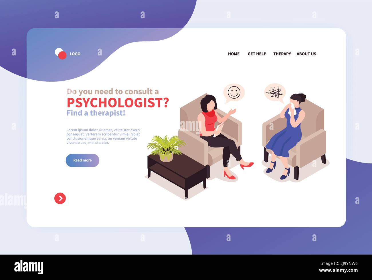 Isometric psychologist concept banner for website with clickable links ...