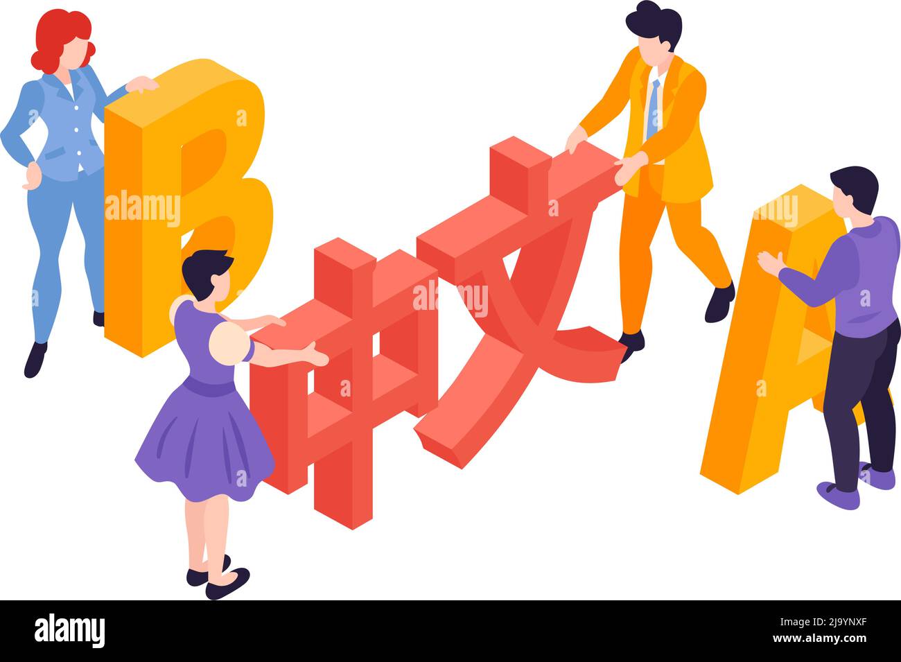 Isometric language center courses composition with small people moving ...