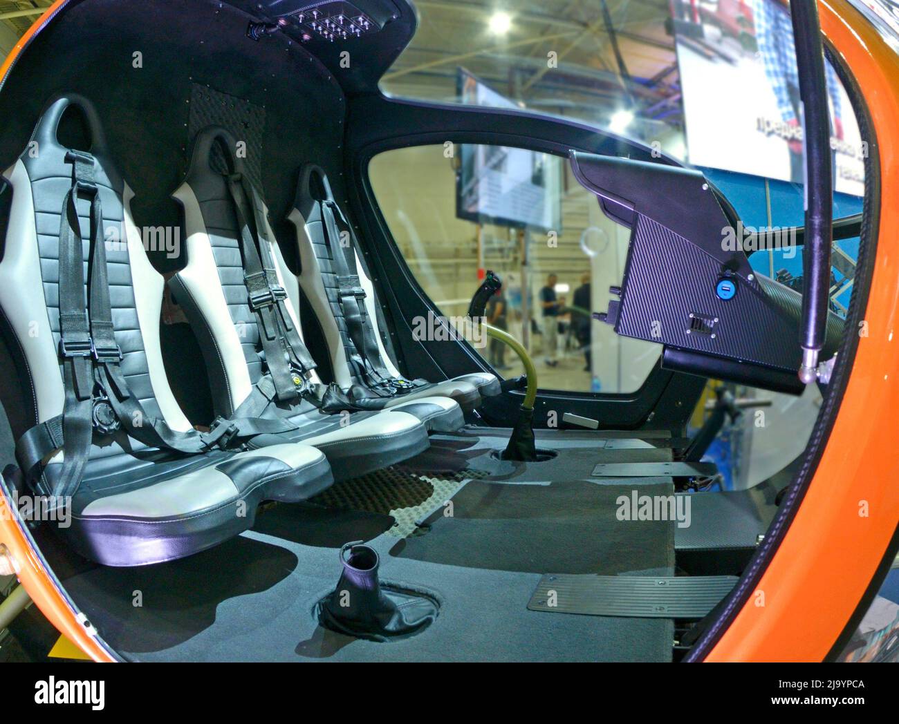 Modern light sport helicopter cockpit dashboard, steering wheel, pilot ...