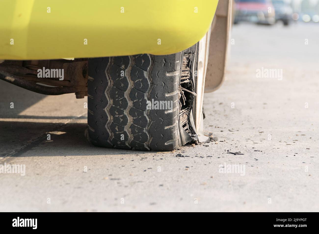 Burst tire road hi-res stock photography and images - Alamy