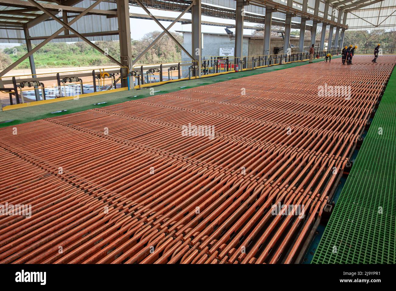 Lead plates acting as giant anodes stacked in an electrowinning ...