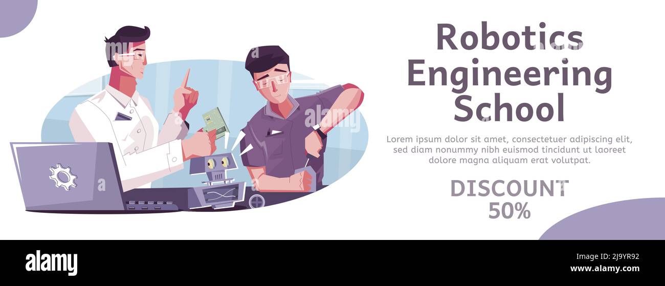 Robotics class flat horizontal advertising banner with editable text ...