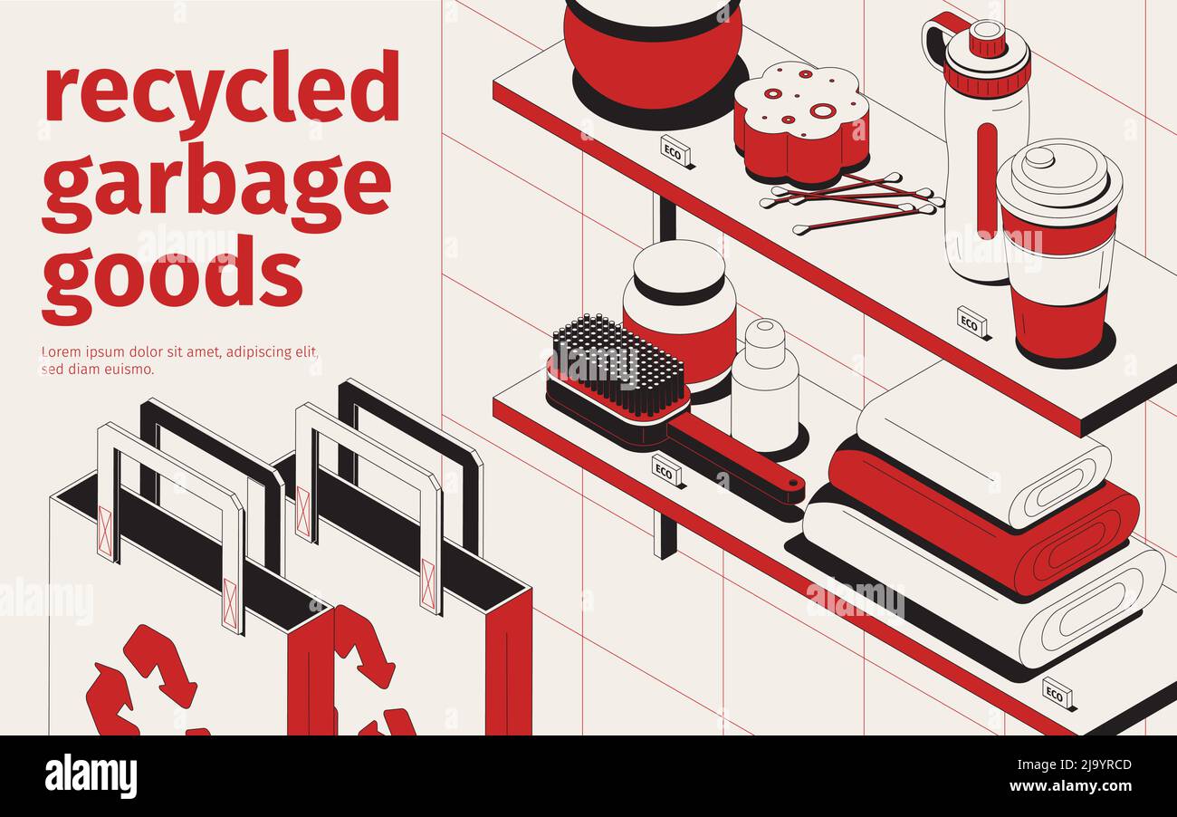 Recycled garbage goods isometric set vector illustration Stock Vector ...