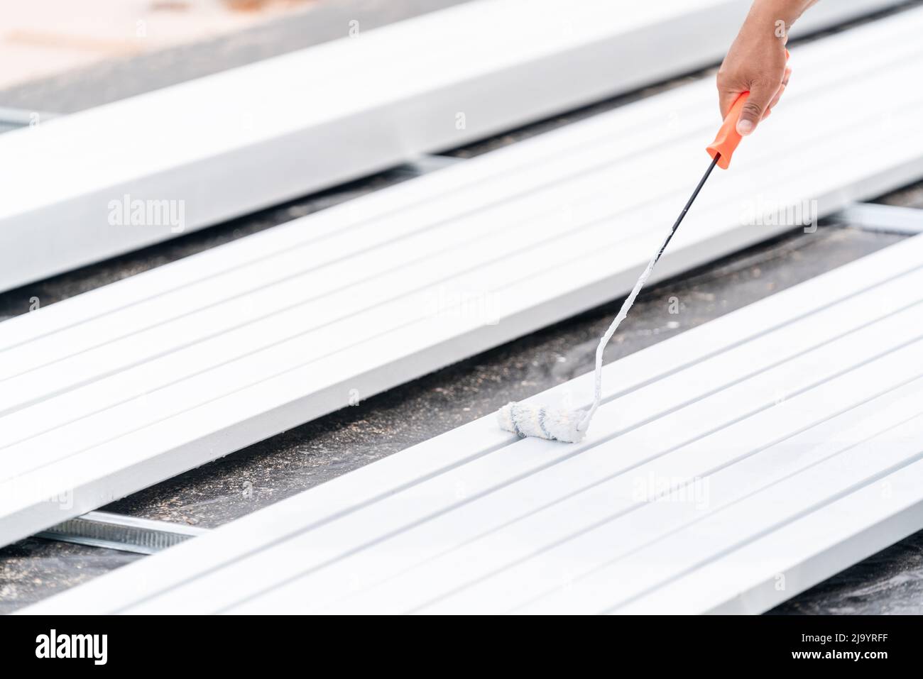 Anti-rust paint, Paint roller on the rustproof steel during painting in ...