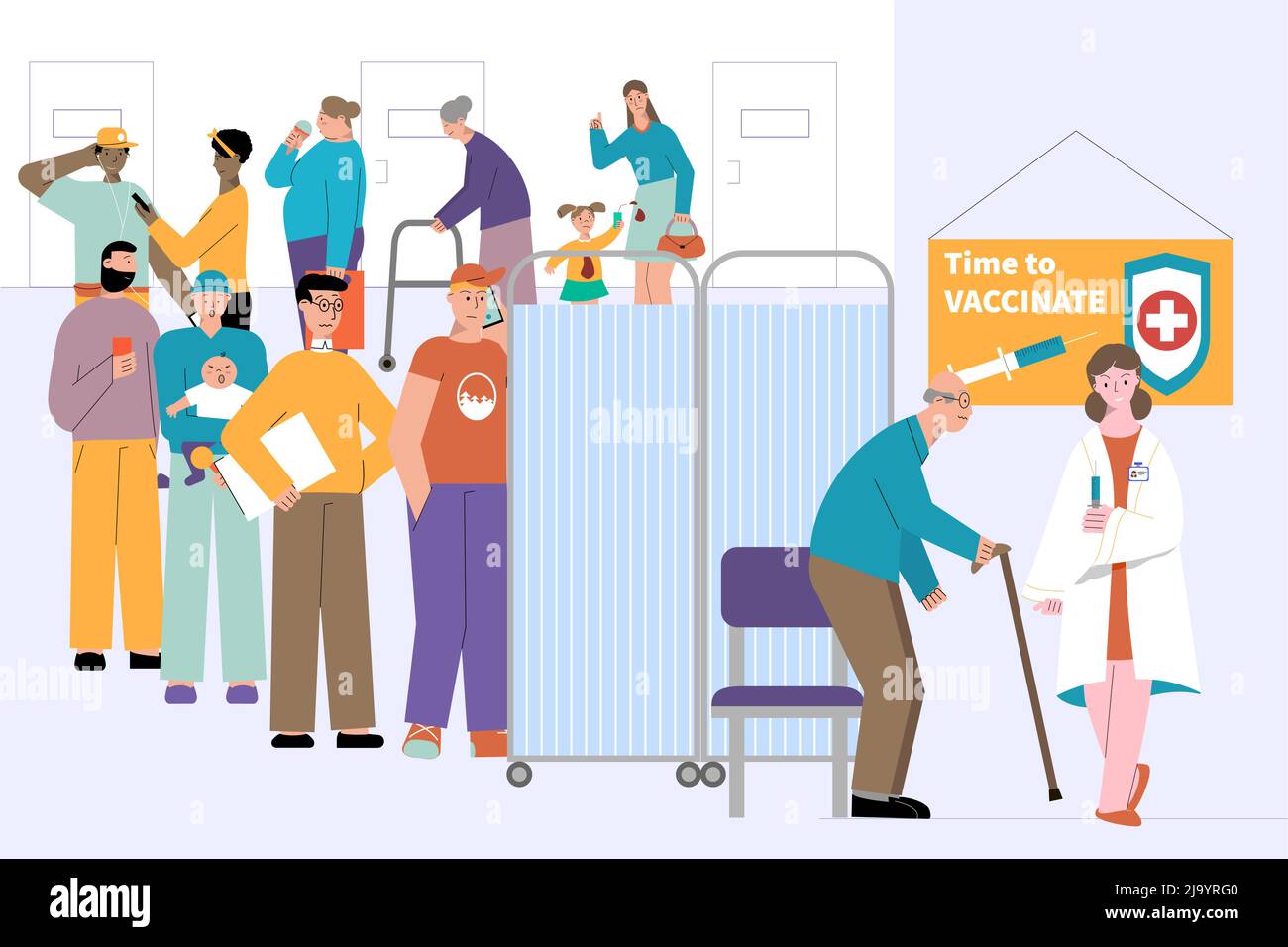 Turn people vaccine flat composition with clinic visitor characters ...