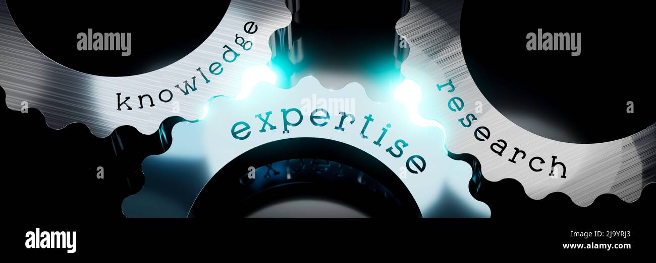 Expertise, knowledge, research - gears concept - 3D illustration Stock Photo - Alamy