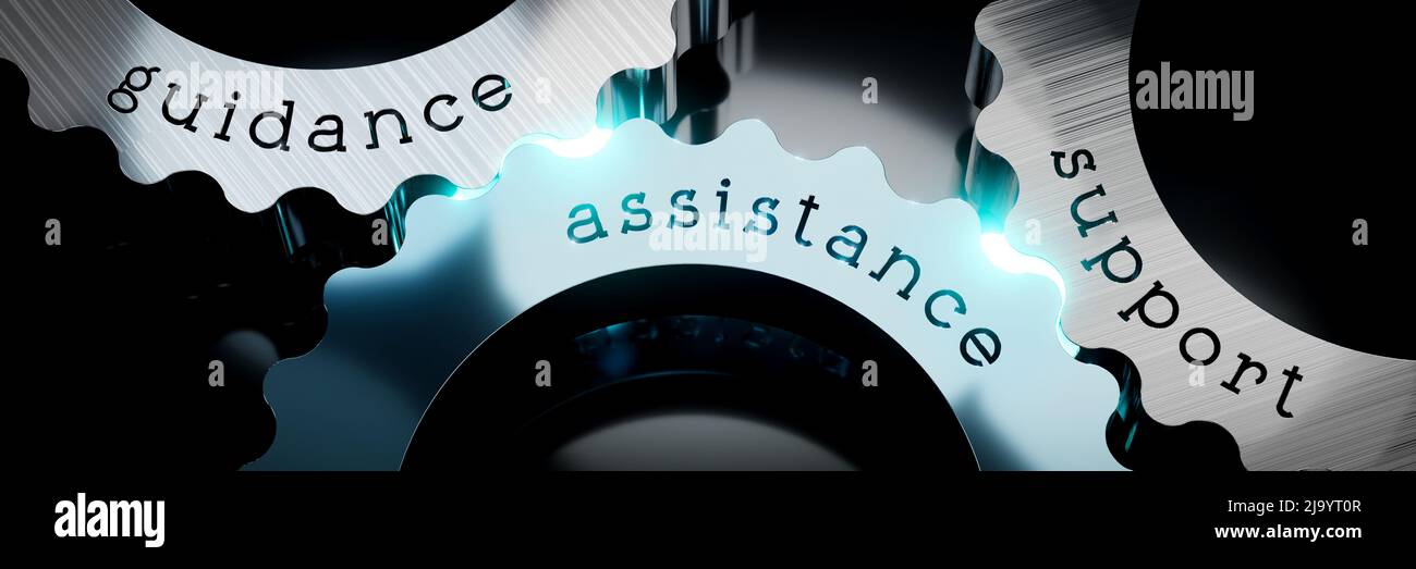 Guidance, assistance, support - gears concept - 3D illustration Stock ...