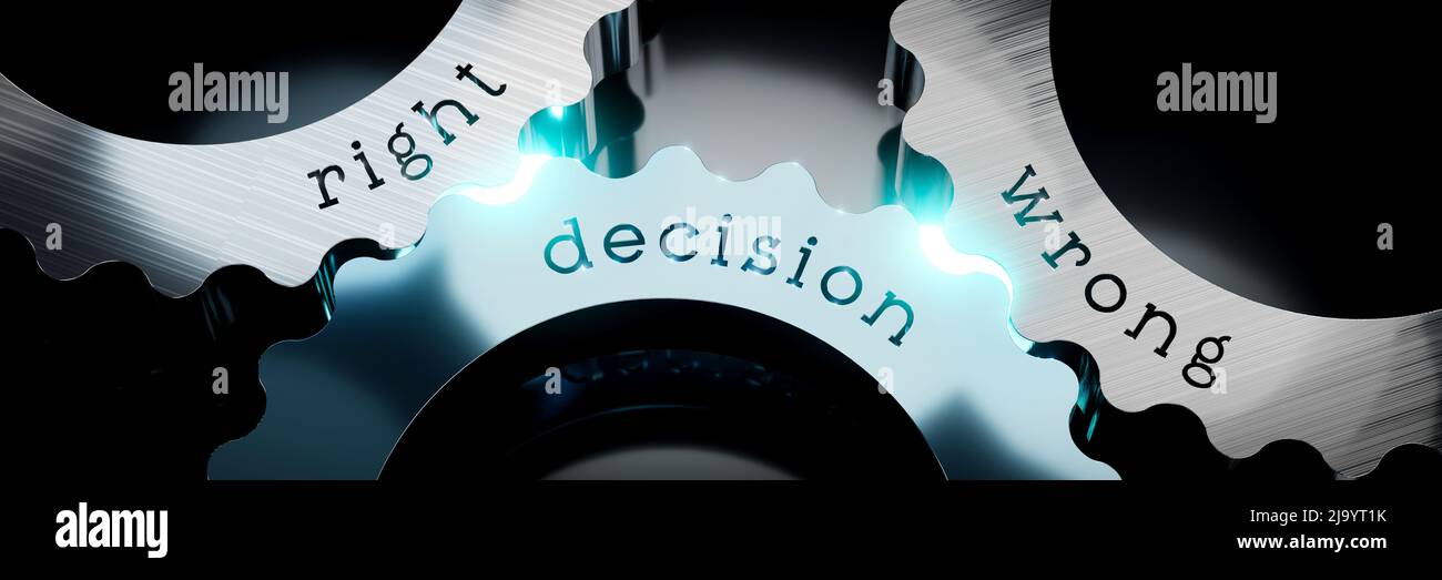 Right, wrong, decision- gears concept - 3D illustration Stock Photo - Alamy