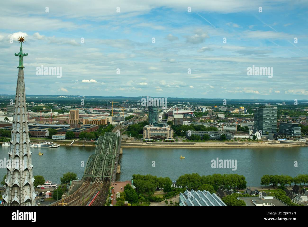 Beautiful panoramic view of the river Rhine and the bridge of Cologne ...