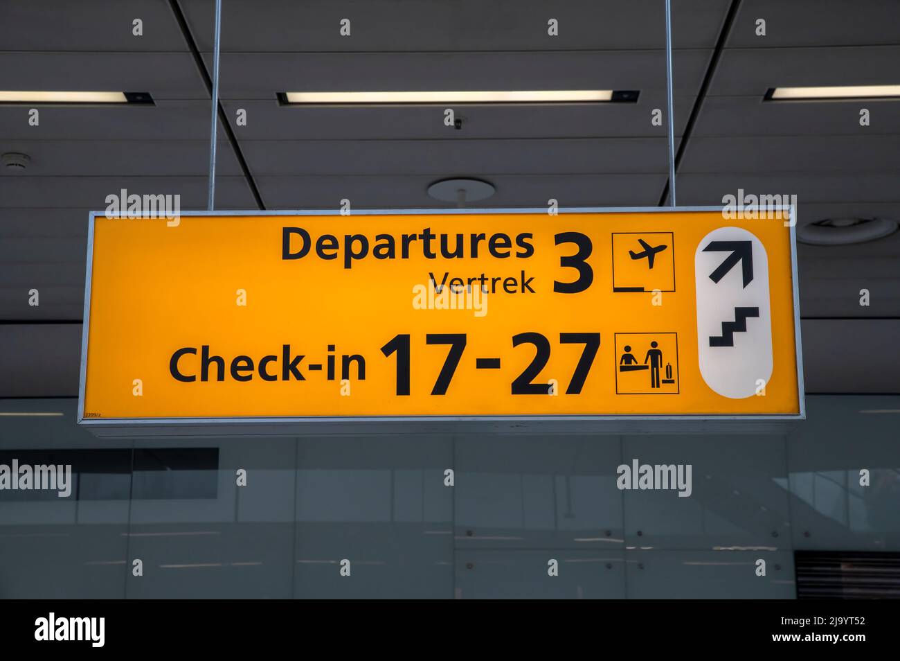 Direction Sign Departures 3 And Check In 17-27 At Schiphol Airport The ...