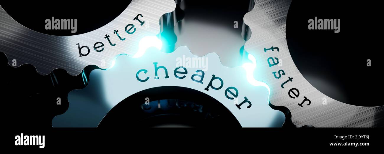 Better, faster, cheaper - gears concept - 3D illustration Stock Photo ...