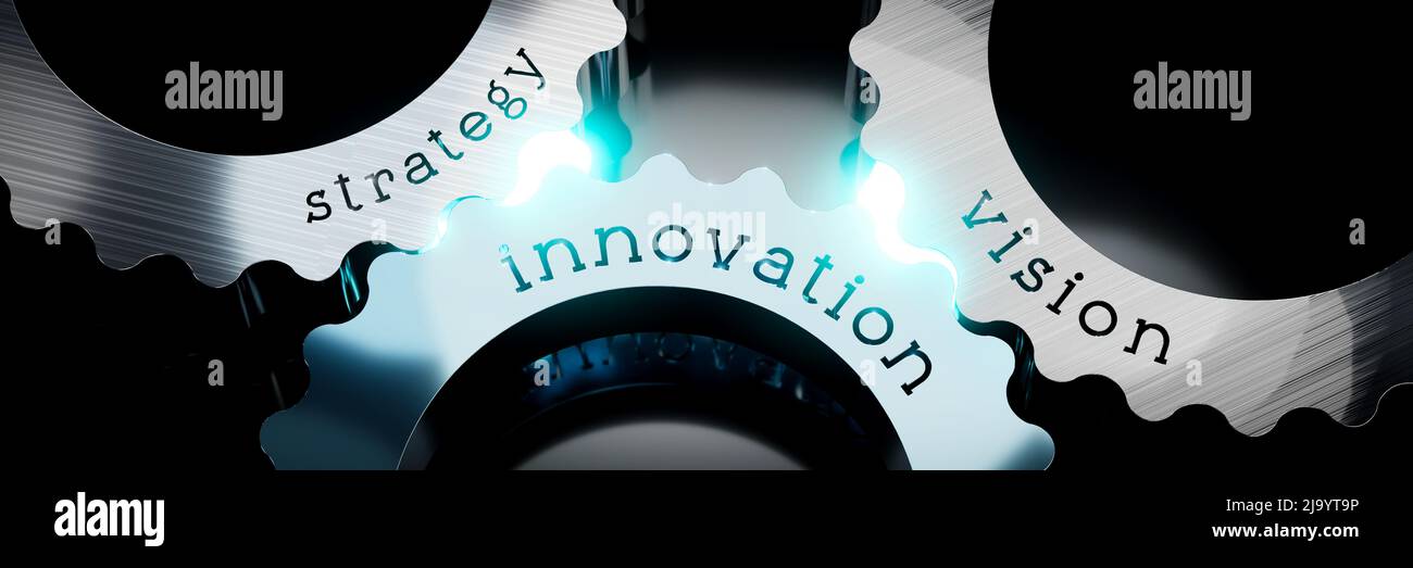 Innovation, strategy, vision - gears concept - 3D illustration Stock ...