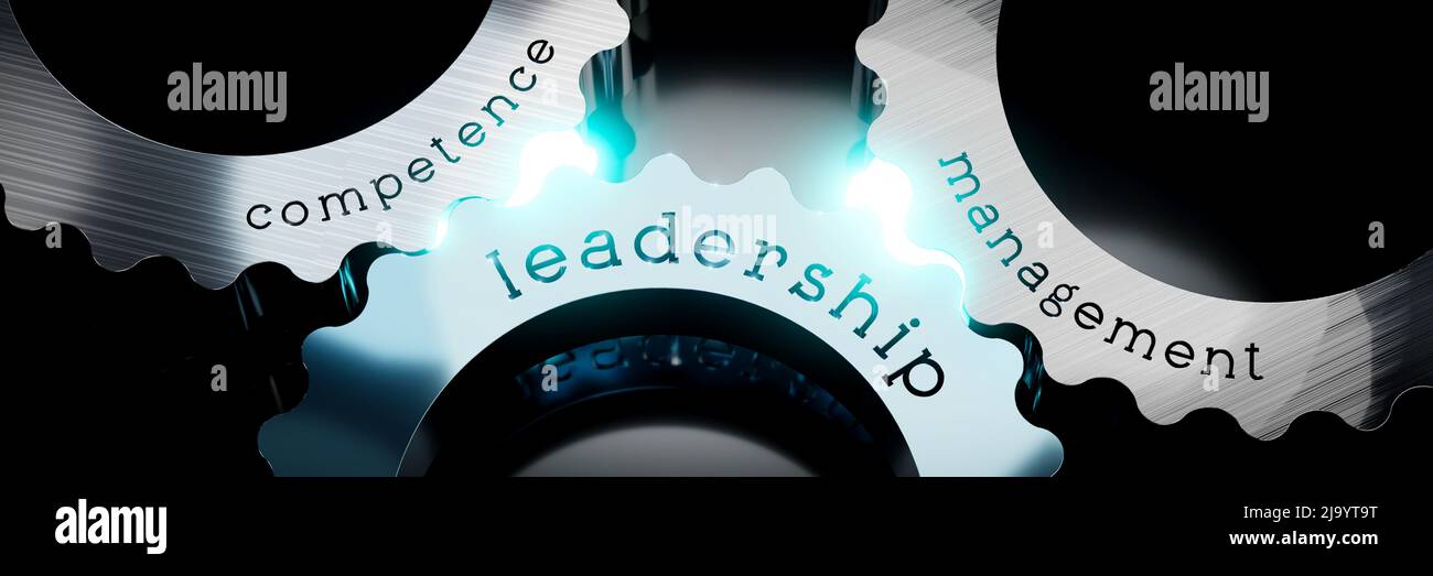 Leadership, competence, management - gears concept - 3D illustration ...
