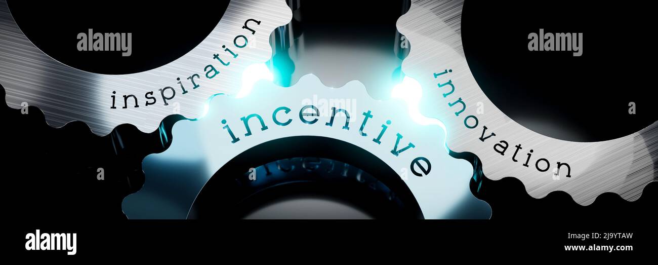 Incentive, inspiration, innovation - gears concept - 3D illustration ...