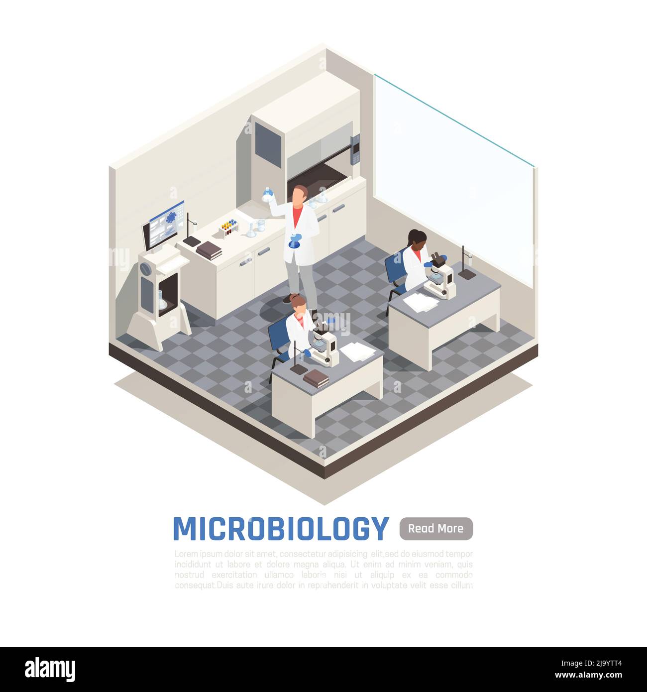 Isometric composition with scientists working in microbiology ...