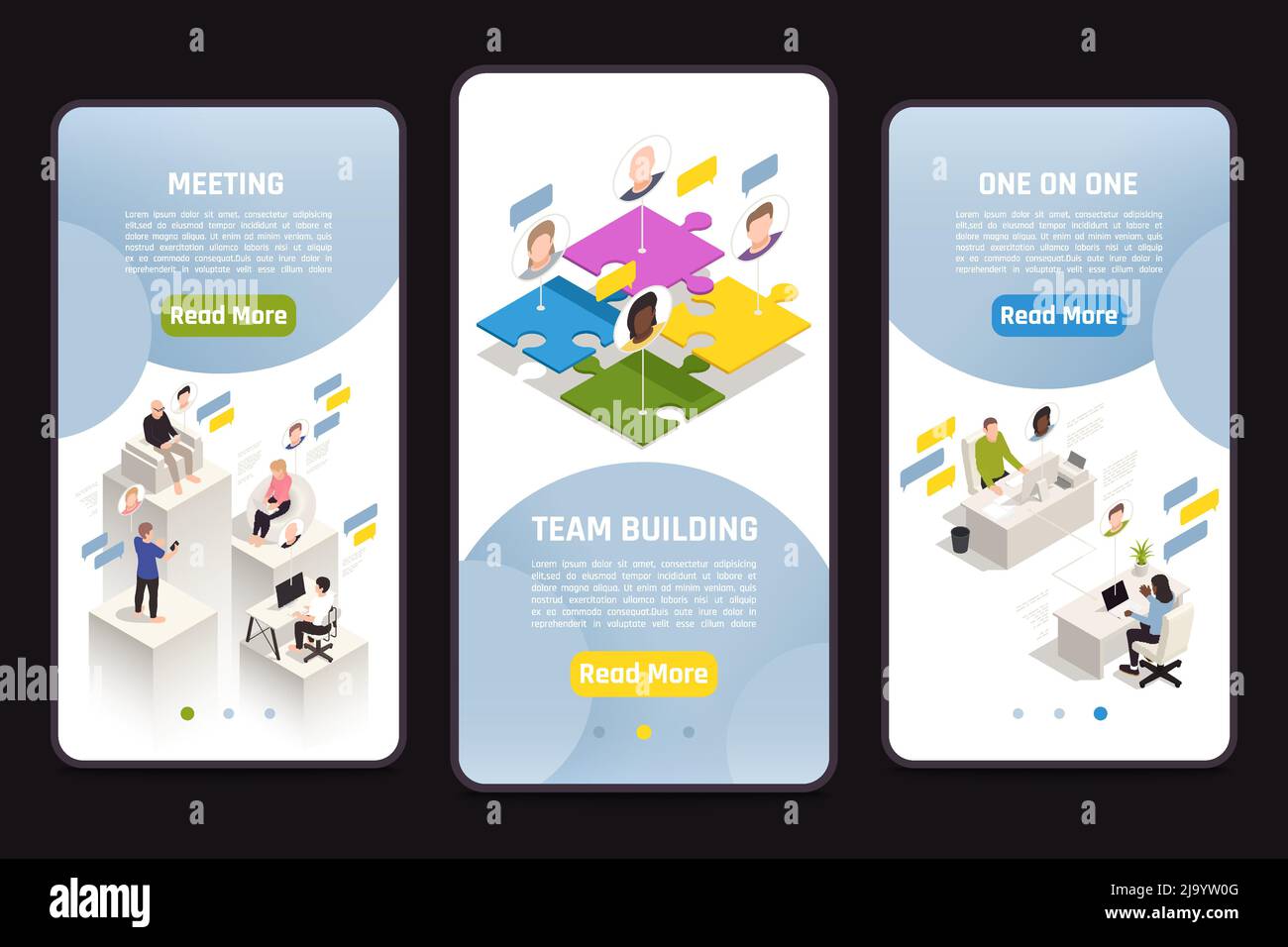 Set of isometric templates with virtual team building online meeting ...
