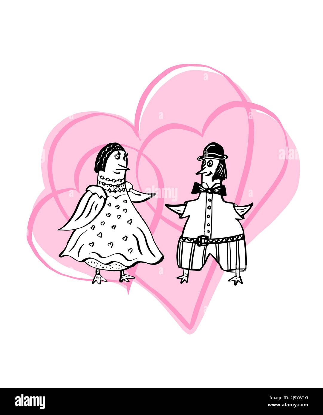 Funny seagull birds, bride and groom. Cartoon birds for wedding ...