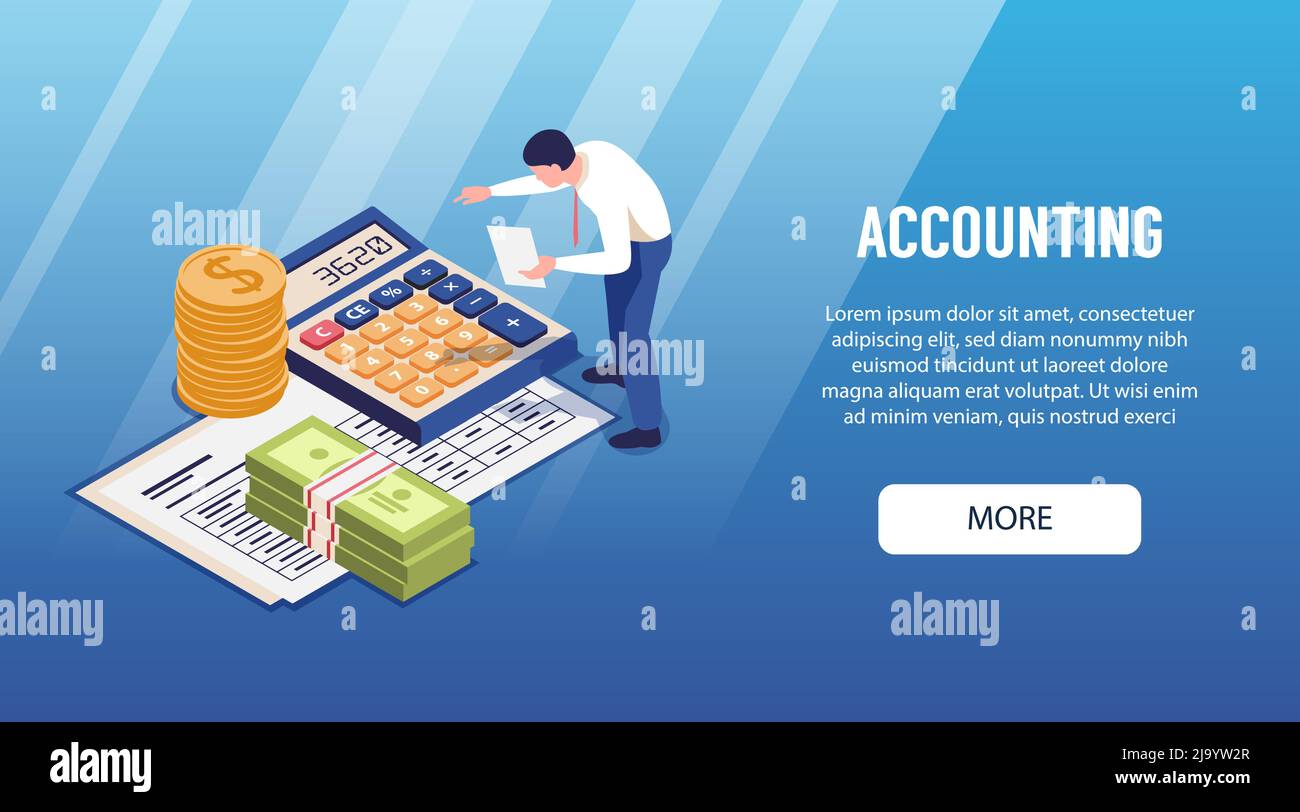 Accounting horizontal isometric web landing page banner with financial ...