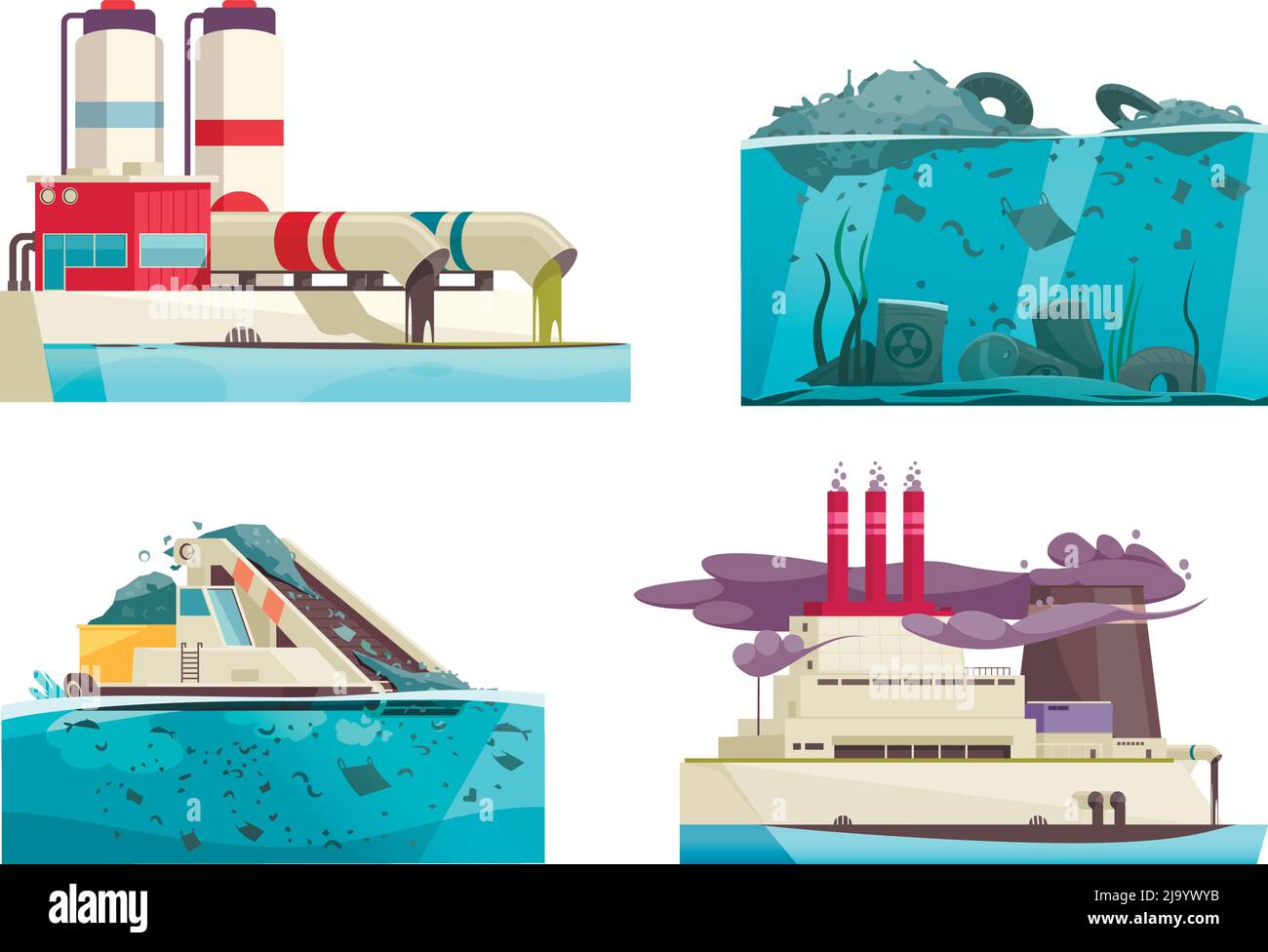 Set of four isolated nature and water pollution compositions with ...