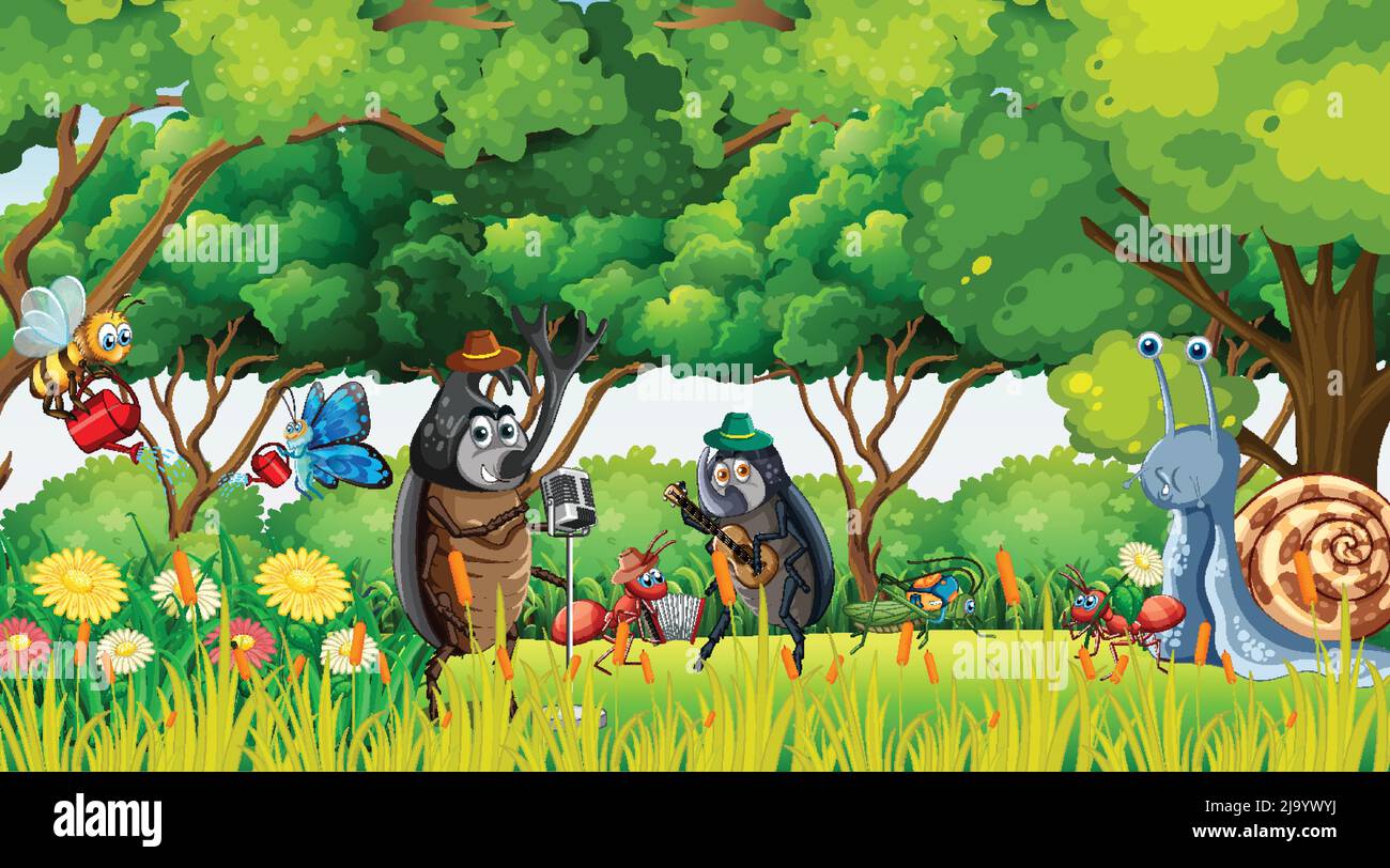 Nature scene with cartoon insects illustration Stock Vector Image & Art ...