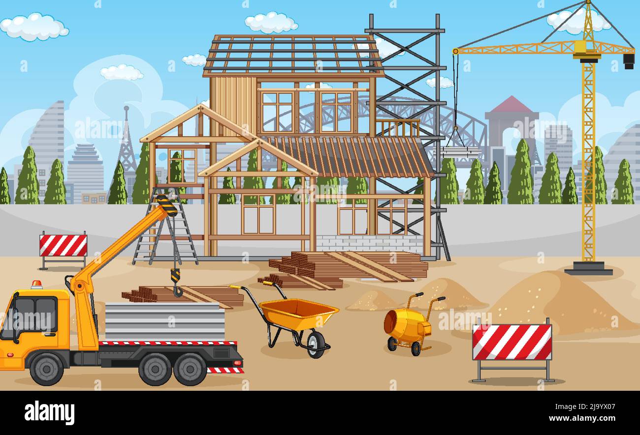 Cartoon scene of building construction site illustration Stock Vector ... Cartoon scene of building construction site illustration Stock Vector ...
