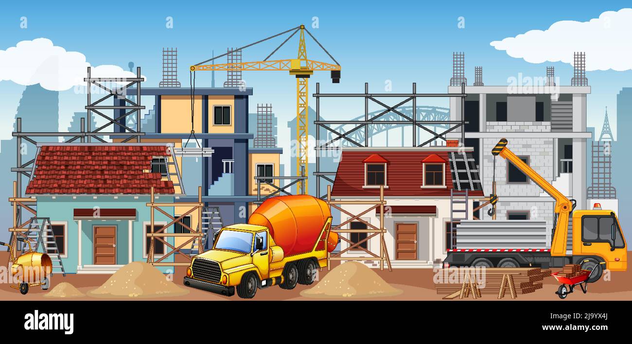 Building construction site scene illustration Stock Vector Image & Art ...