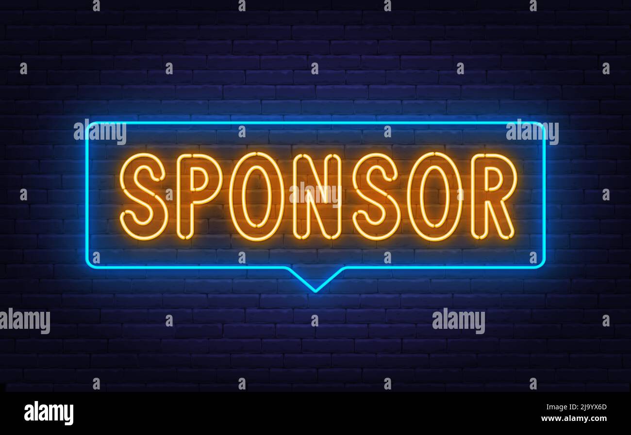 Sponsor neon sign on brick wall background. Vector illustration Stock ...