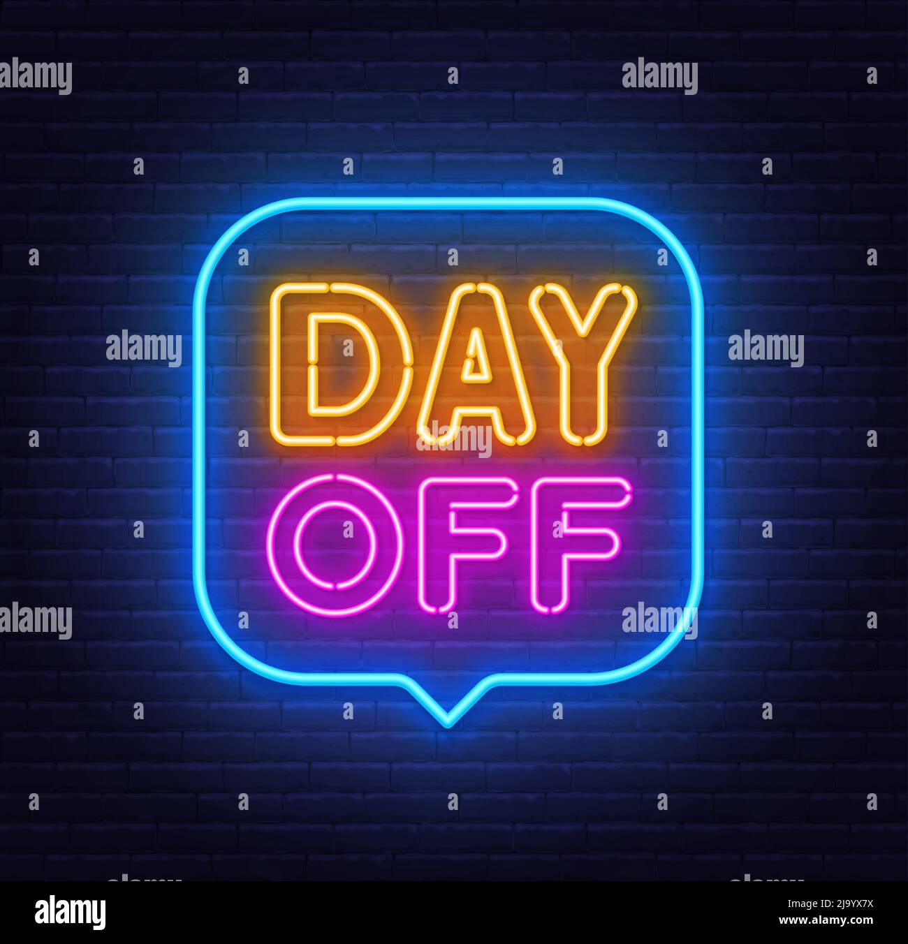 Day Off neon sign in the speech bubble on brick wall background Stock ...