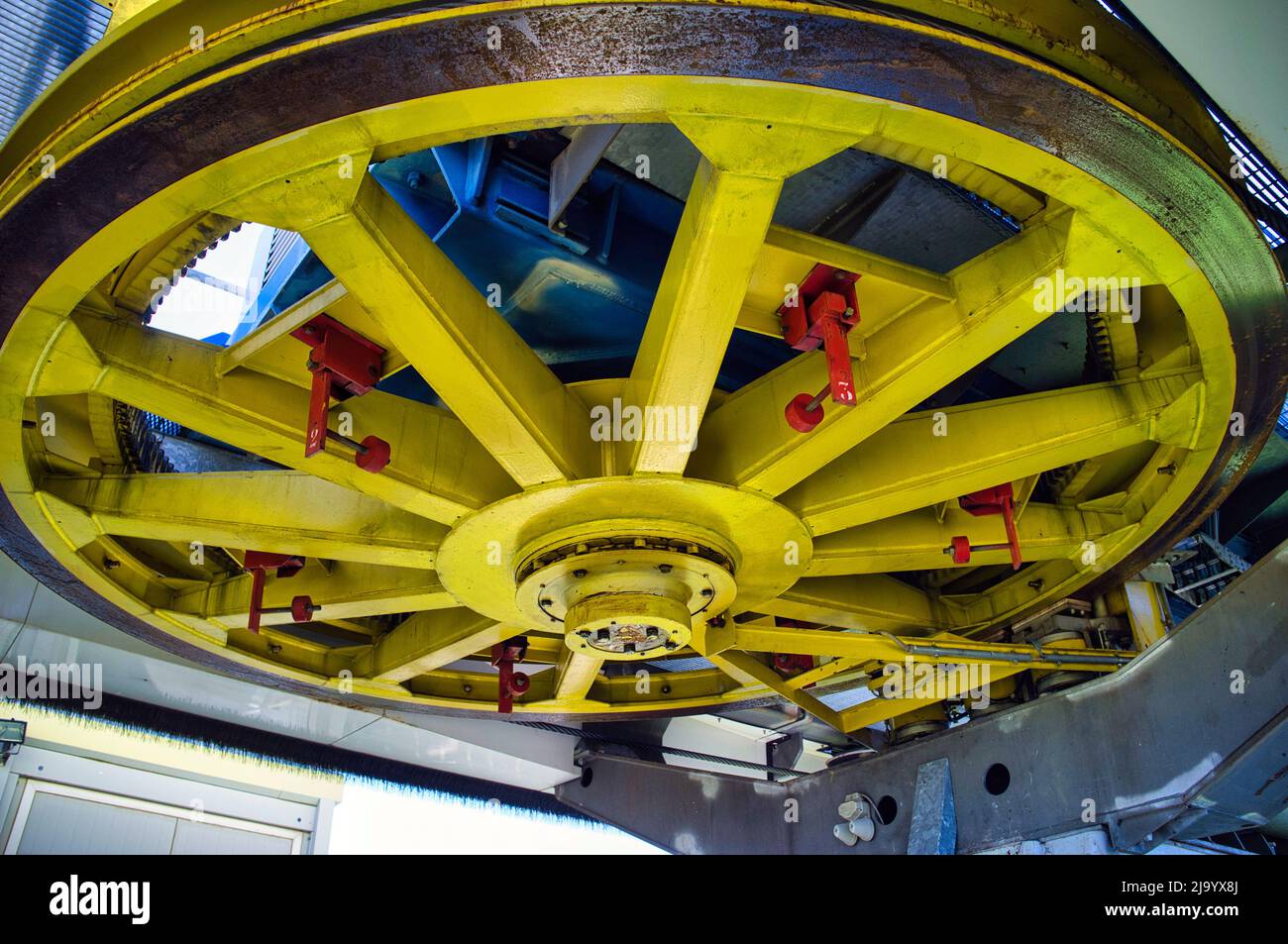 detail of the ski lift, with a large wheel that drives a ski lift Stock ...